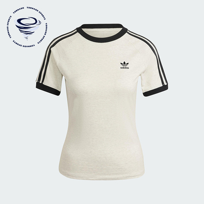 Adidas/阿迪达斯正品三叶草女士印花圆领经典套头修身短袖IR8104