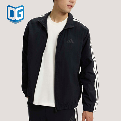 Adidas/阿迪达斯正品春季男士宽松经典透气条纹立领外套KR2520