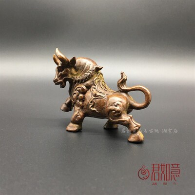 新品黄铜生肖牛摆件可爱铜牛迷你E元宝进宝铜小牛福牛茶宠铜玩