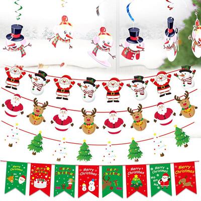 新品happy new year paper flag banner spiral pendan.t set