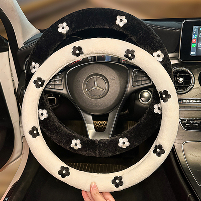 速发汽车方向滑花冬季毛绒可爱小套朵防盘保暖冬天士通用车把套