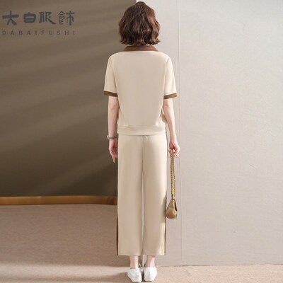新品年轻妈妈运动服套装夏装中老年休H闲夏季短袖上衣中年女洋气
