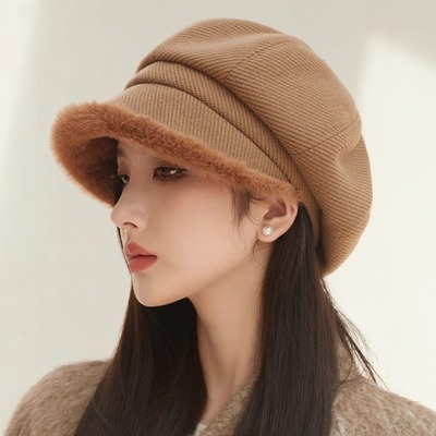 涂锦贝雷帽冬季大头围素颜毛绒