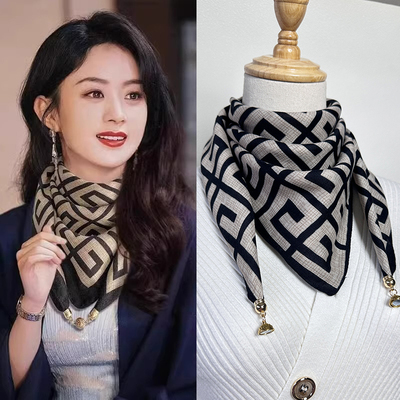 棉麻三角护颈围巾磁吸扣2025新款春秋冬季丝巾防风围脖百搭方巾女