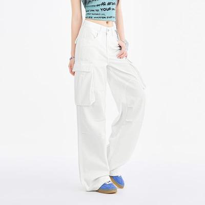 ZXZA白色美式辣妹直筒工装牛仔裤女2024春夏新款宽松垂感阔腿裤子