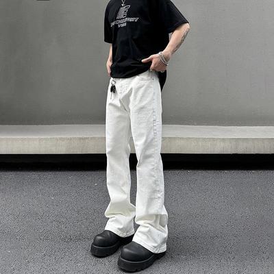 BLAEXIT美式复古高街白色牛仔裤男cleanfit直筒微喇长裤vibe裤子