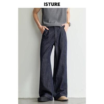 ISTURE美式复古cleanfit原色棉麻牛仔裤夏季宽松休闲垂感薄款长裤