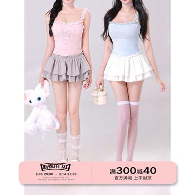 JOYKIKI金金酷酷哒芭蕾风白色蓬蓬半身裙女百搭蛋糕裙a字裙超短裙