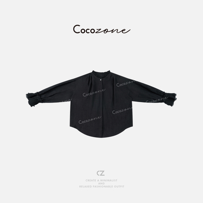 COCO ZONE 刘11 100麻法式设计感木耳花边长袖衬衫CD2A0389