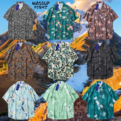 夏季涂鸦花衬衫男短袖ins港风日系宽松衬衣夏威夷沙滩半袖上衣服
