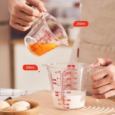 家用烘焙量杯500ml塑料计量杯量米毫升杯三种刻度带手柄烘焙工具