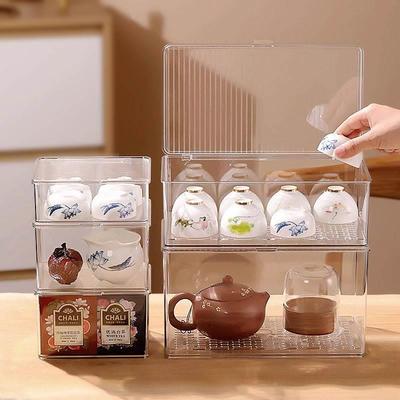 茶具收纳盒带盖防尘透明桌面茶杯功夫茶壶沥水整理盒杯子置物架子