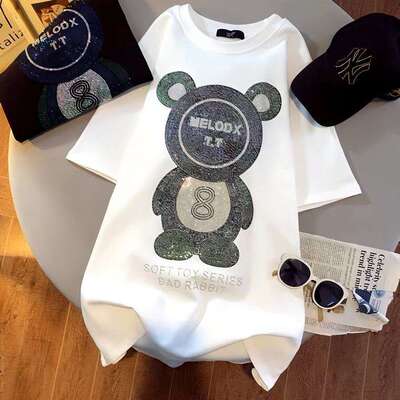 2024T恤女短袖年新款春夏季宽松韩版镶钻打底衫inswomen clothes