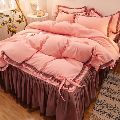 裙春秋纯色丝蕾公主风床上四件套FLS2787花边床单被套床三套件女