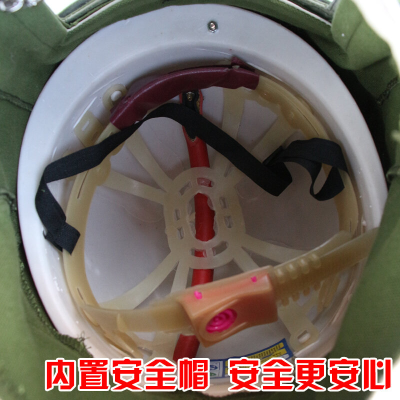 。绿帆布披肩帽打砂防尘帽内置安全帽防砸喷砂帽面罩喷漆防护面罩