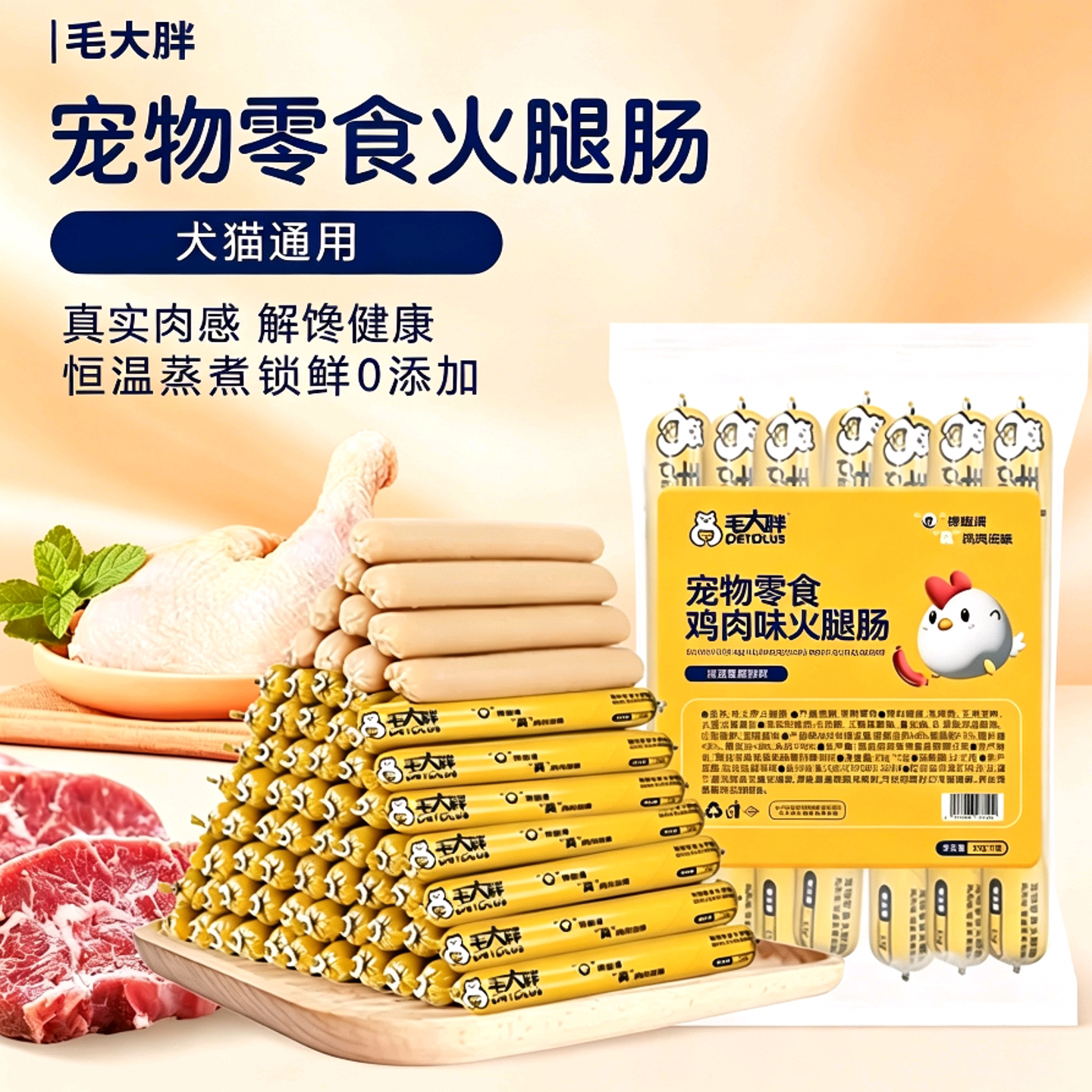 毛大胖宠物火腿肠狗猫通用零食鸡肉味0添加低盐训练奖励解馋香肠