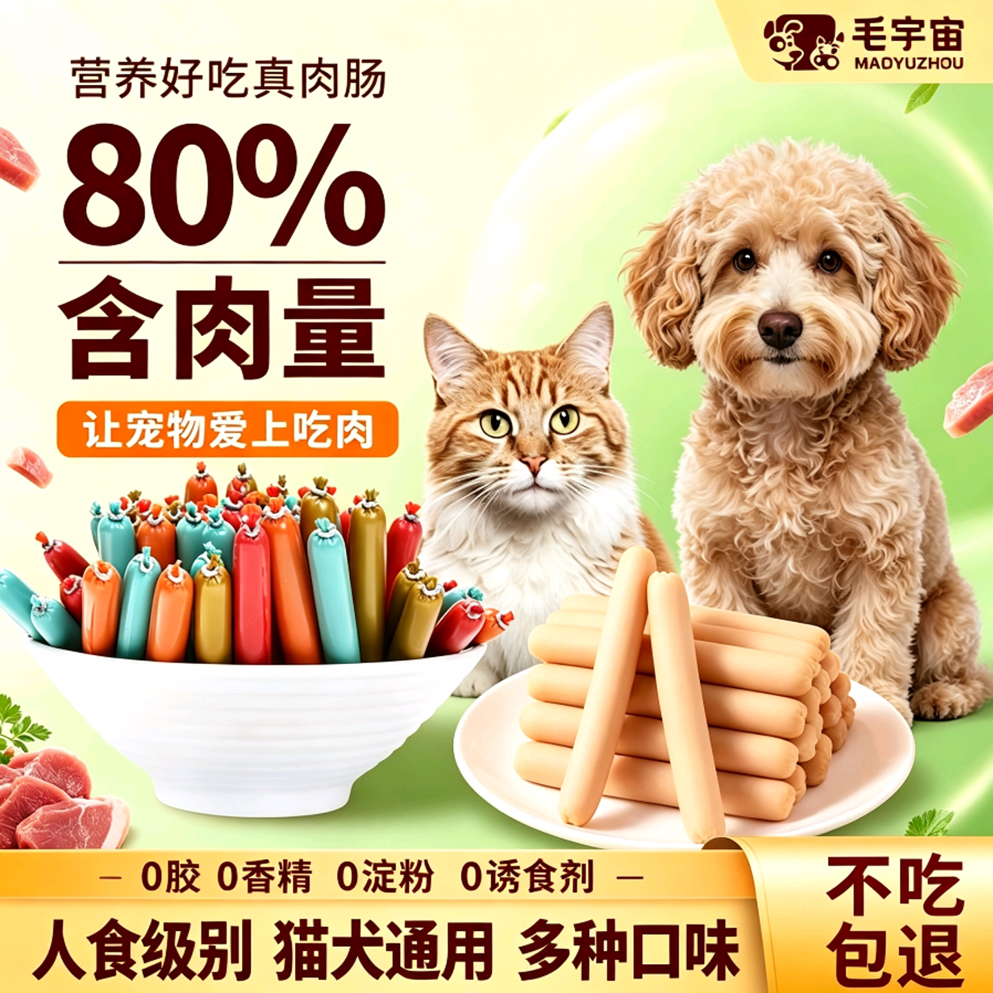 毛宇宙宠物香肠火腿肠真肉肠80%含肉量营养美味磨牙解馋猫狗零食