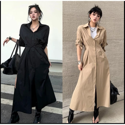 Blackgirl新款【不赶时间】松弛气质高级早春显瘦衬衫收腰连衣裙