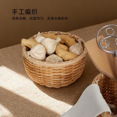 ?木片编织收纳筐厨房鸡蛋生姜大蒜储物篮桌面藤编蔬菜置物筐杂物