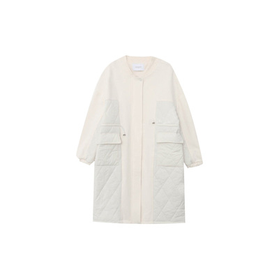 木岸muan圣马丁定制拼接宽松长袖棉服中长款外套上衣女DS-9097