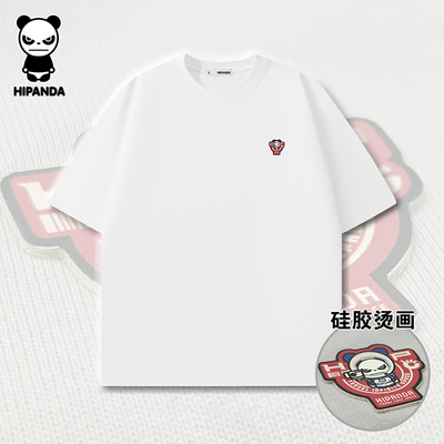 Hipanda你好熊猫高级感透气纯棉圆领短袖体恤2026夏季新款半袖T恤