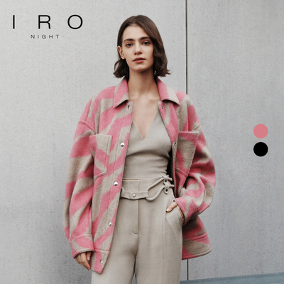 绵羊毛外套IRO法式斑马纹绵羊毛