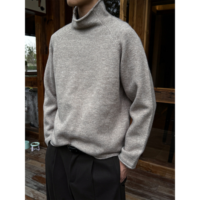 色纺纱线14支5针高领毛衣男