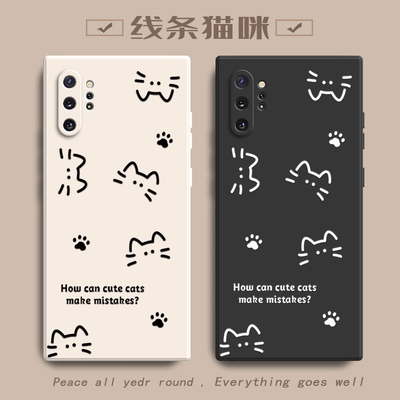 适用三星SM一N9760手机壳Note10十5G保护SMN套GalaxyNote10Plus+外壳SamsungNote新款硅胶全包防摔女简约猫咪