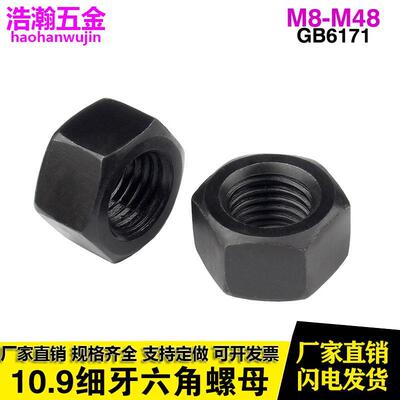 10.9级细牙六角螺母螺帽M10M12M14M16M18M20M22M24M27M30*1.5x2