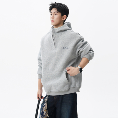 SHAPOES美式重磅半拉链连帽卫衣