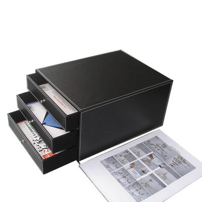 商务办公文件三层皮革收纳柜A4纸张抽屉柜高档办公室创意档案箱柜