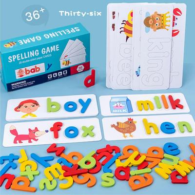 Kids Wooden Puzzle Cartoon Animal See & Spell Learning T