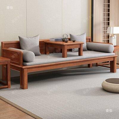 新中一式梨厅木实木罗汉床客家用57135新款简约可推拉体沙发床组合
