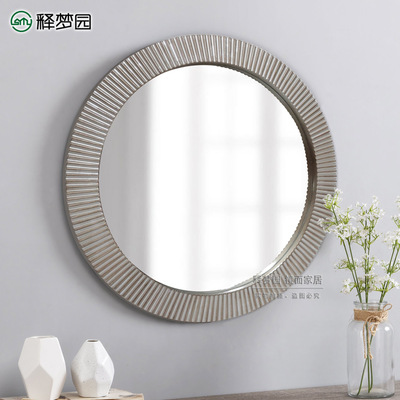 现代立体圆形装饰镜玄关镜浴室镜时尚网红镜子化妆镜2110