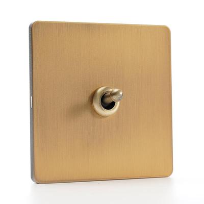 PIALT 不锈钢电镀黄古铜拉丝 仿古做旧 黄铜复古拨杆插座家用开关