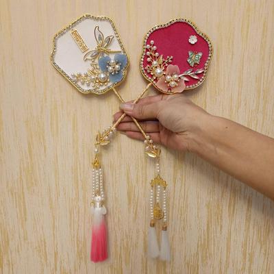 新中式秀禾迷你小团扇晨跑古风汉服结婚手持巴掌拍照diy 手工成品