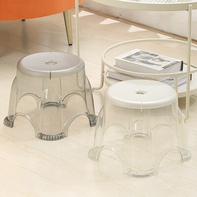 速发创克力透明小凳子家用换鞋凳亚意儿童矮凳客圆茶几塑料椅浴室