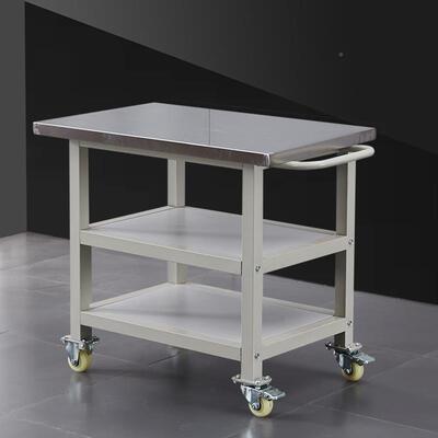 防静电钢不锈移动带轮39112工业周转双层包手推车打操作工作桌台