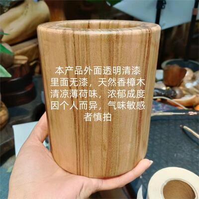 香樟木笔筒整木桌一体实木笔筒办公LTO饰室面创意装件木质收摆纳
