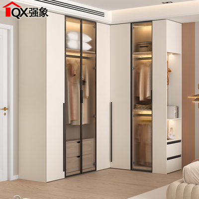 意式轻奢主卧新款衣柜家用卧室90度转角大衣柜L型拐角衣帽间A50