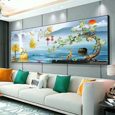 新款客厅画沙发背景墙装饰画过道大气招财铝合金有框晶瓷镶钻挂画