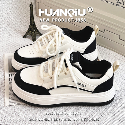 环球休闲运动板鞋女时尚百搭爆款熊猫女鞋2025校园耐磨软底增高鞋