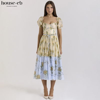 HouseofCB复古玫瑰雪纺连衣裙