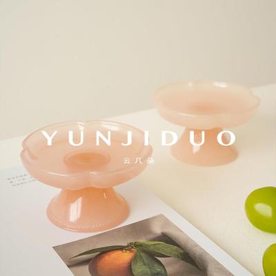云几朵 粉玉玻璃可爱小吃迷你茶点盘清新礼物高脚点心盘首饰托盘