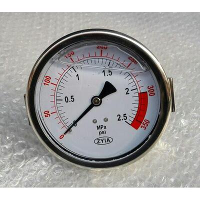 轴向带固定支衬架耐震压力表 直径100mm 压力 0-2.5mpa 0-350psi