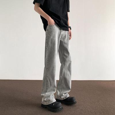 DOFERNERY 覆古闲烟灰色牛仔裤男式直微喇美高街水洗春筒夏休 A44
