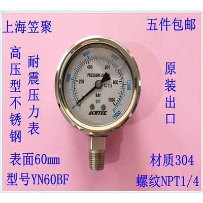 ACUTEK 高压型 全不锈钢耐震压力表 YN60BF 1000bar NPT1/4