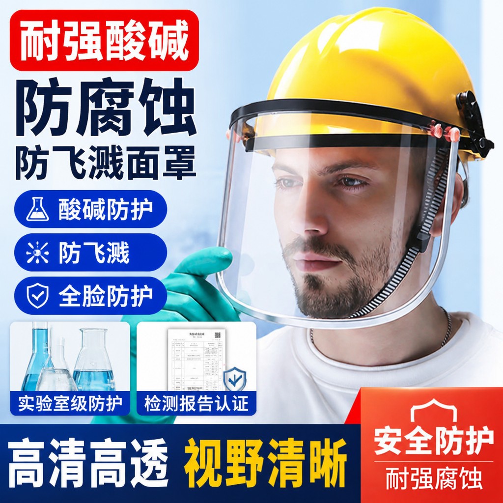 耐酸碱面罩防酸耐化工防护喷溅安全帽防腐蚀化学实验室危化品面具