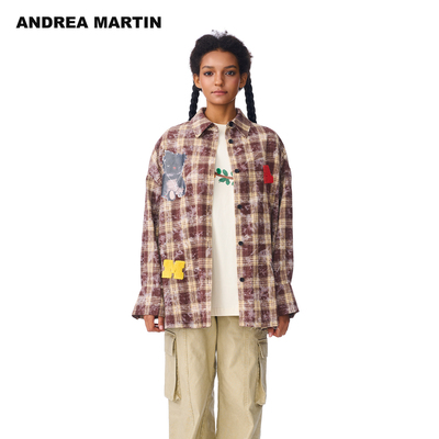 【宋亚轩黄新淳同款】ANDREA MARTIN 秋冬新款格纹印花宽松衬衫