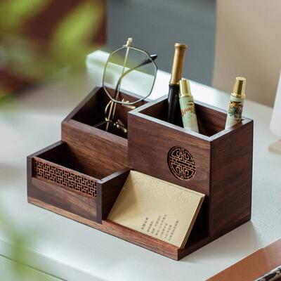 实笔筒筒创意中国风木黑胡56264桃木窗笔花艺术办公文具中